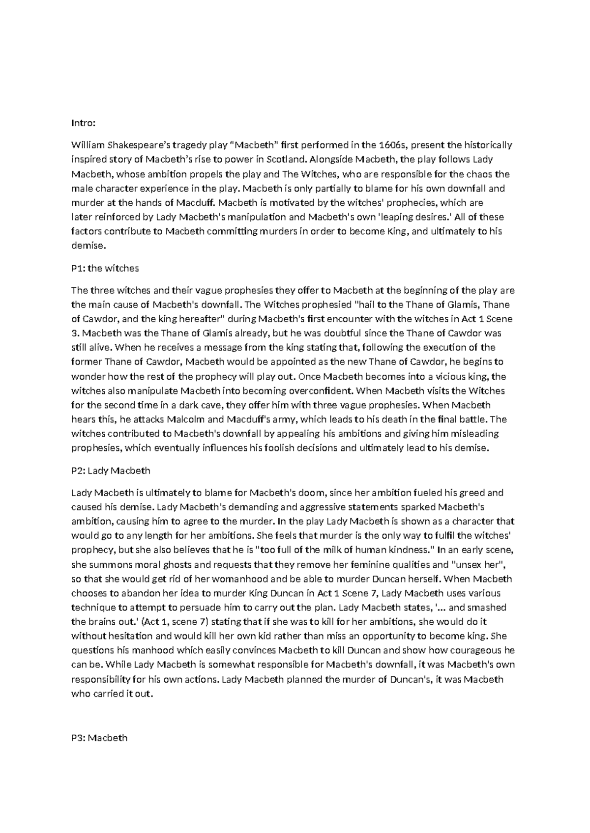 Macbeth Essay: Analyzing Ambition and Downfall in Shakespeare's Tragedy ...