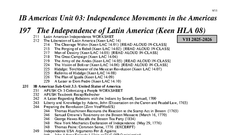 V11 IB Americas Unit 03: Latin American Independence Movements Overview ...