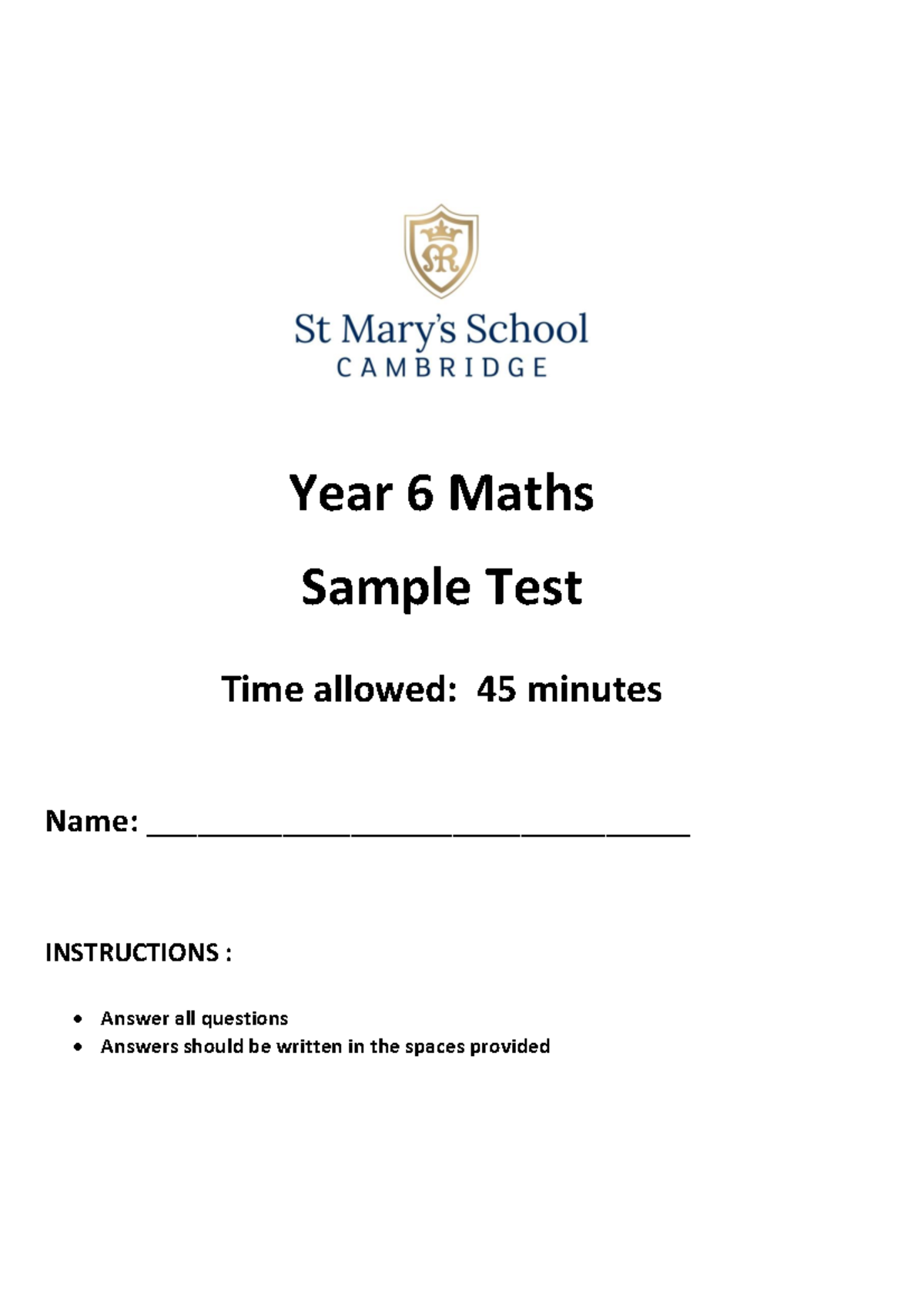 Year 6 Maths Sample Test Worksheet - Key Objectives & Problems - Studocu