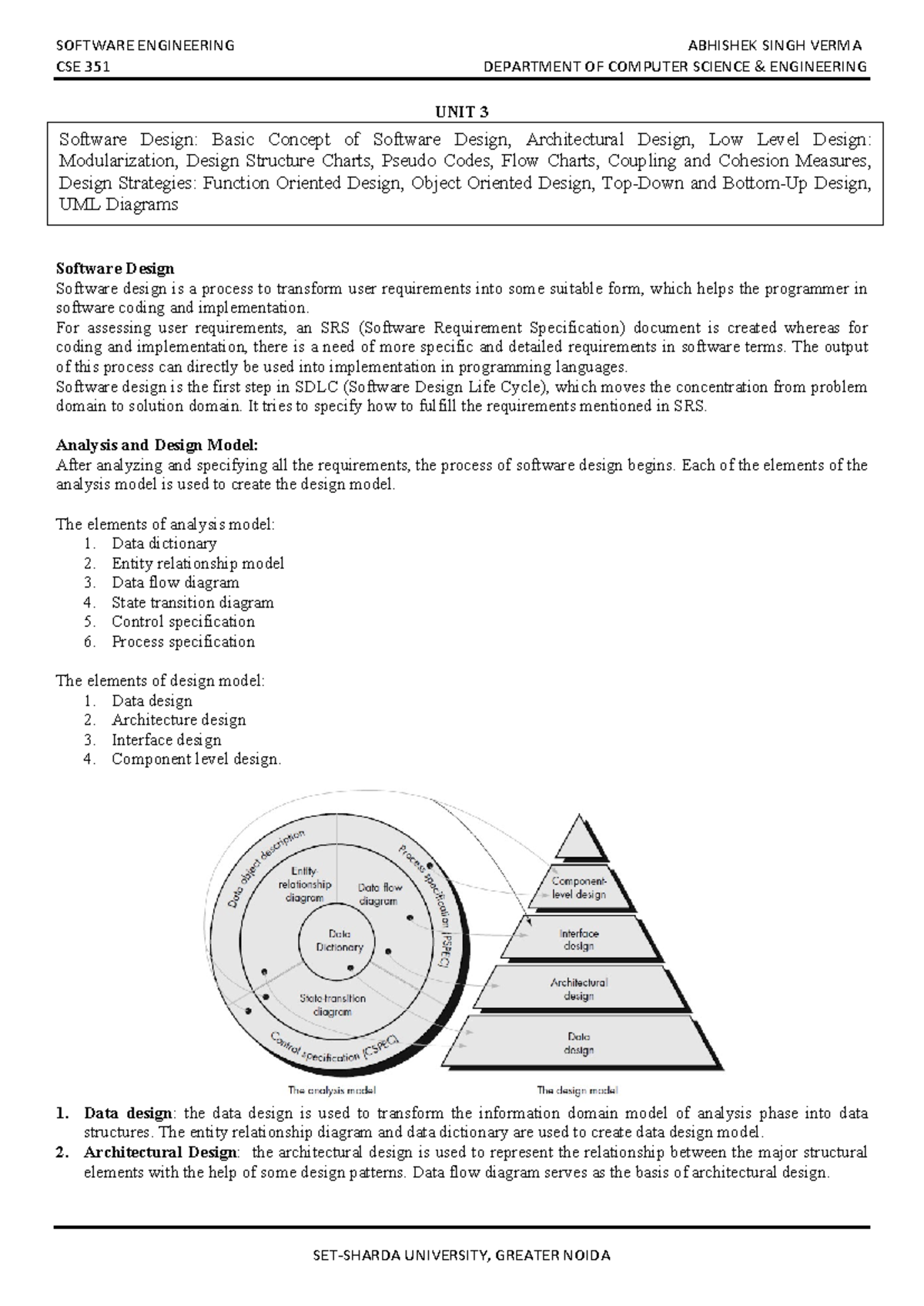 Software Engineering CSE 351: Unit 3 Design Concepts and Strategies - Studocu