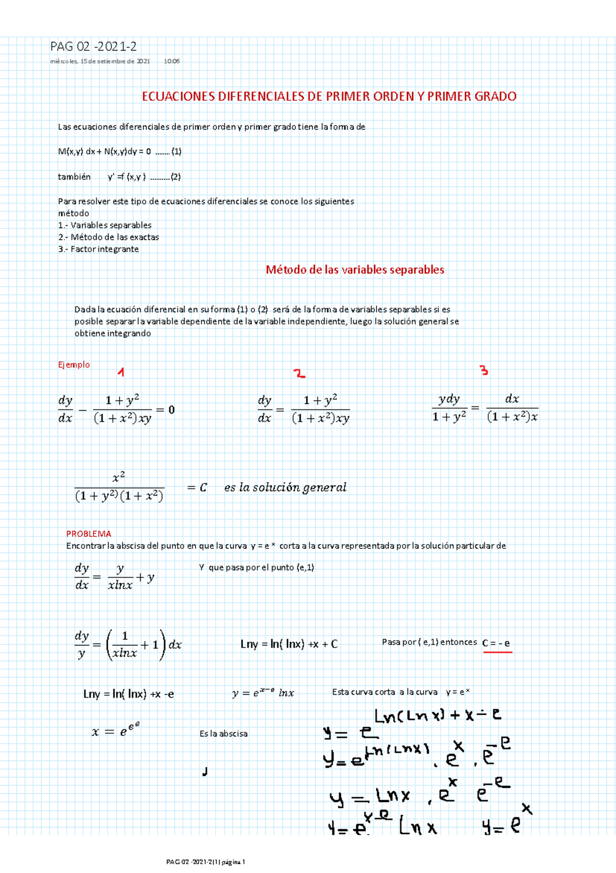 PAG 02 - 2021 - Ecuaciones Diferenciales de 1er Orden y Grado - Studocu