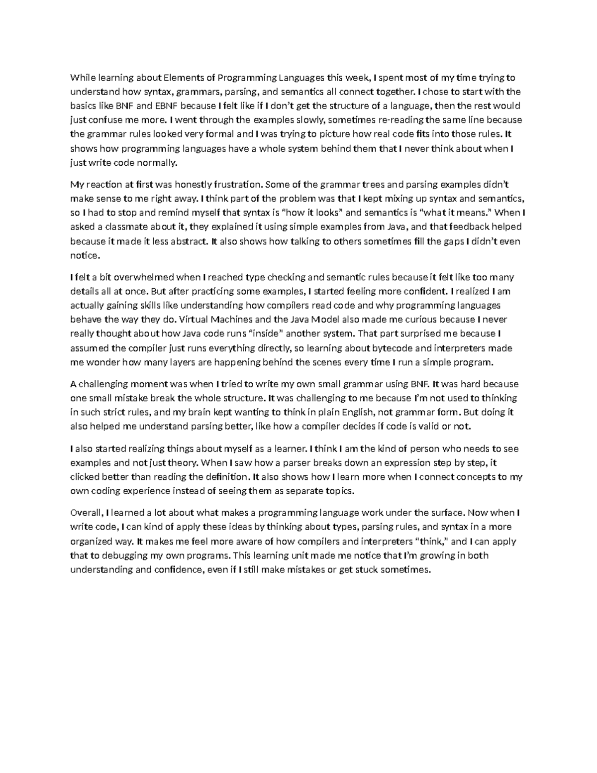 CS 4402 Learning Journal 2: Understanding Programming Language Elements ...