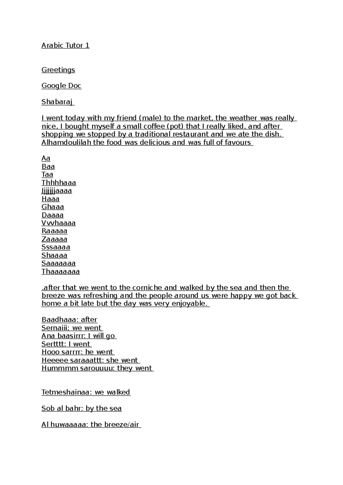 Arabic 1 Tutor: Daily Activities and Language Practice Notes - Studocu