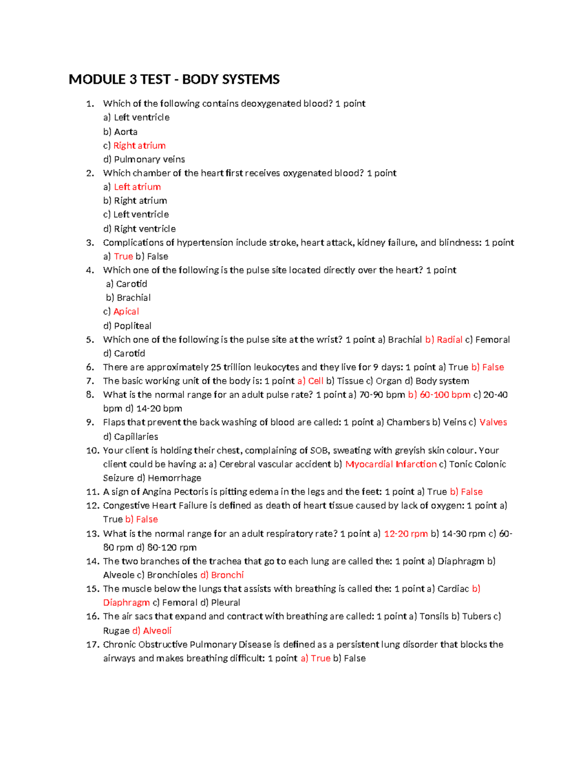 MODULE 3 TEST PRACTICE: BODY SYSTEMS REVIEW - Studocu