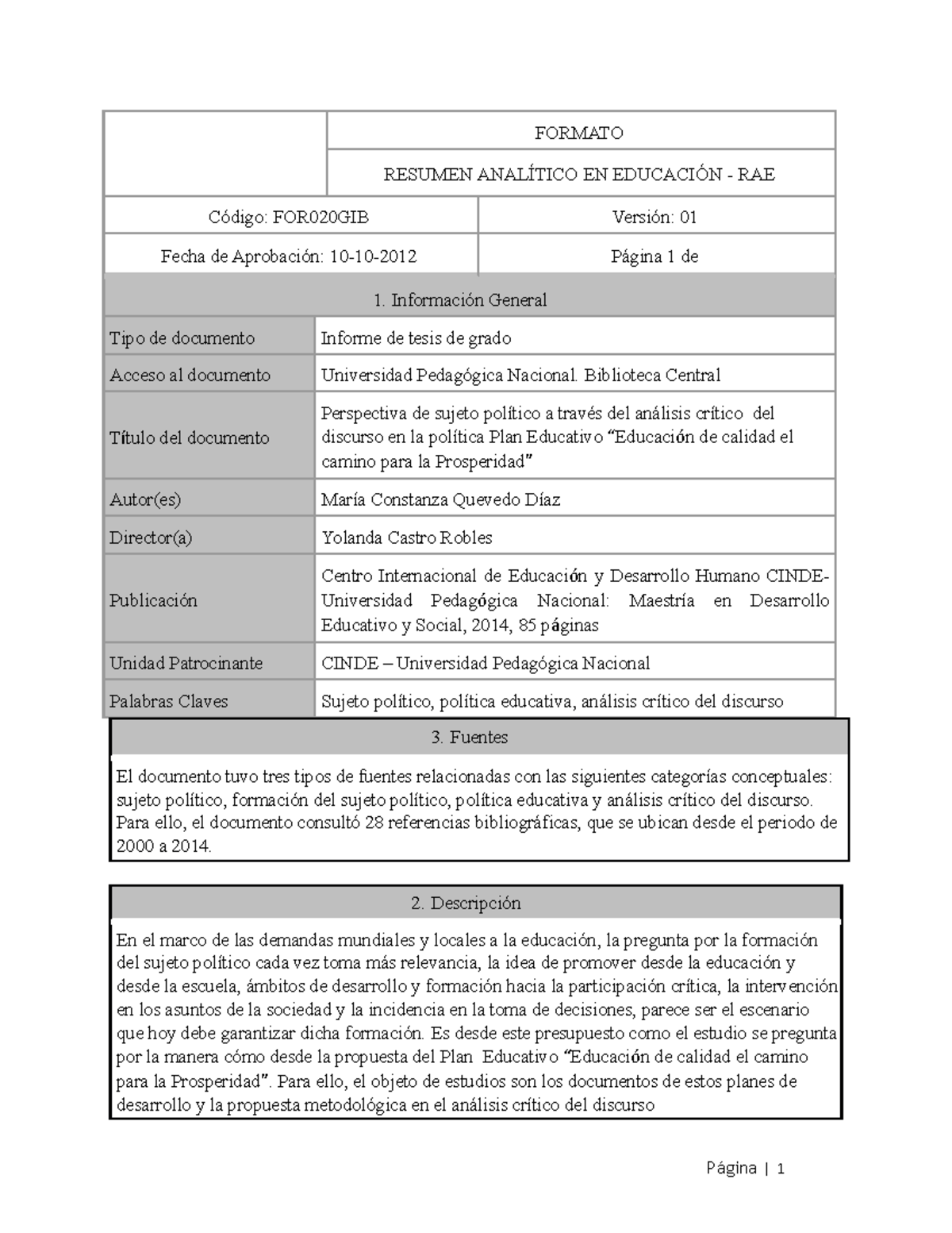 Formato RAE - UPN - FORMATO RESUMEN ANALÍTICO EN EDUCACIÓN - RAE Código ...