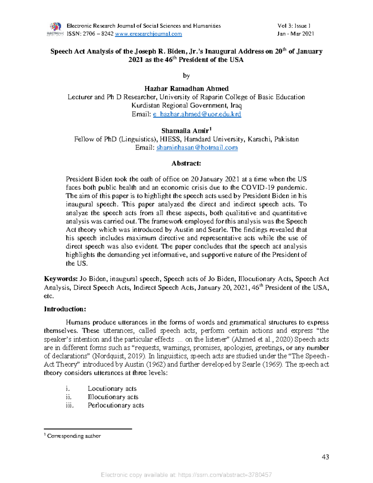 Speech Act Analysis of Biden's Inaugural Address (ENG 101) - Studocu
