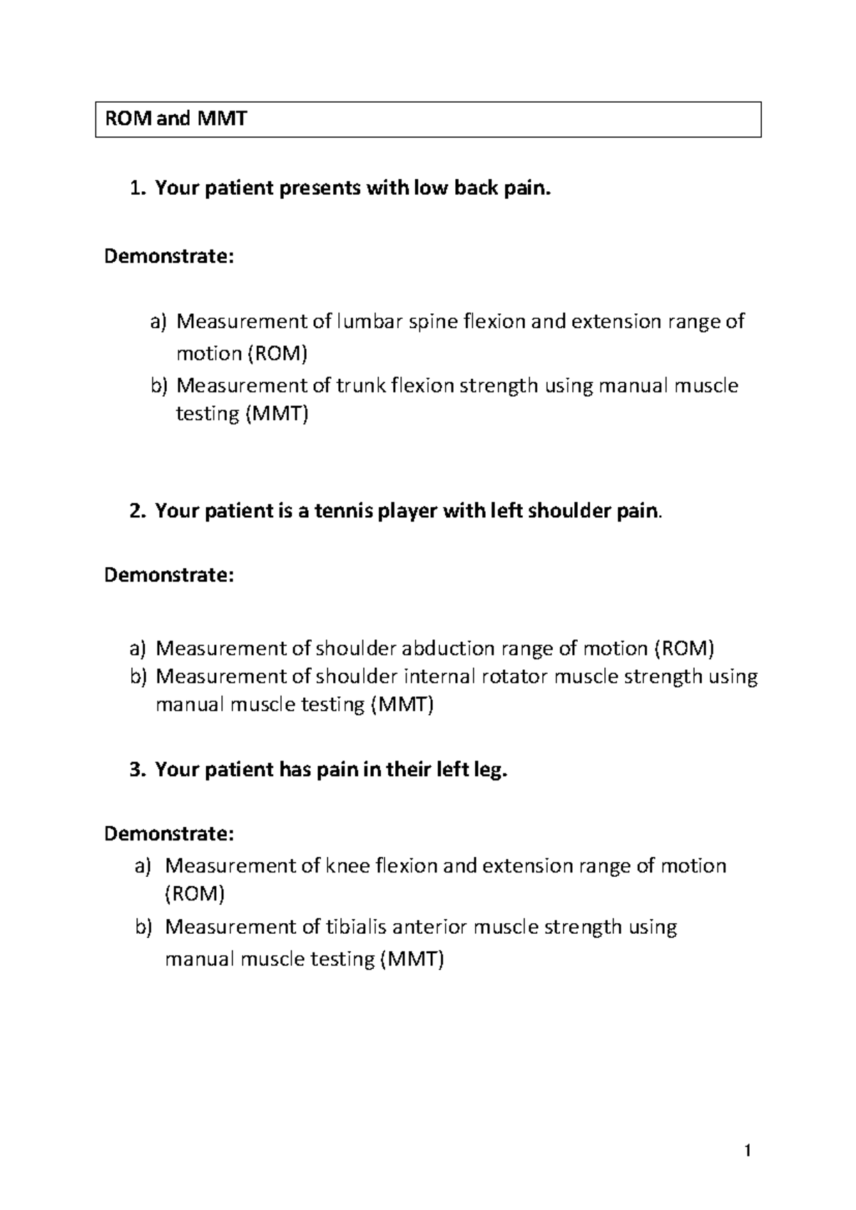Prac Viva Questions: ROM & MMT Techniques for Patient Assessment - Studocu