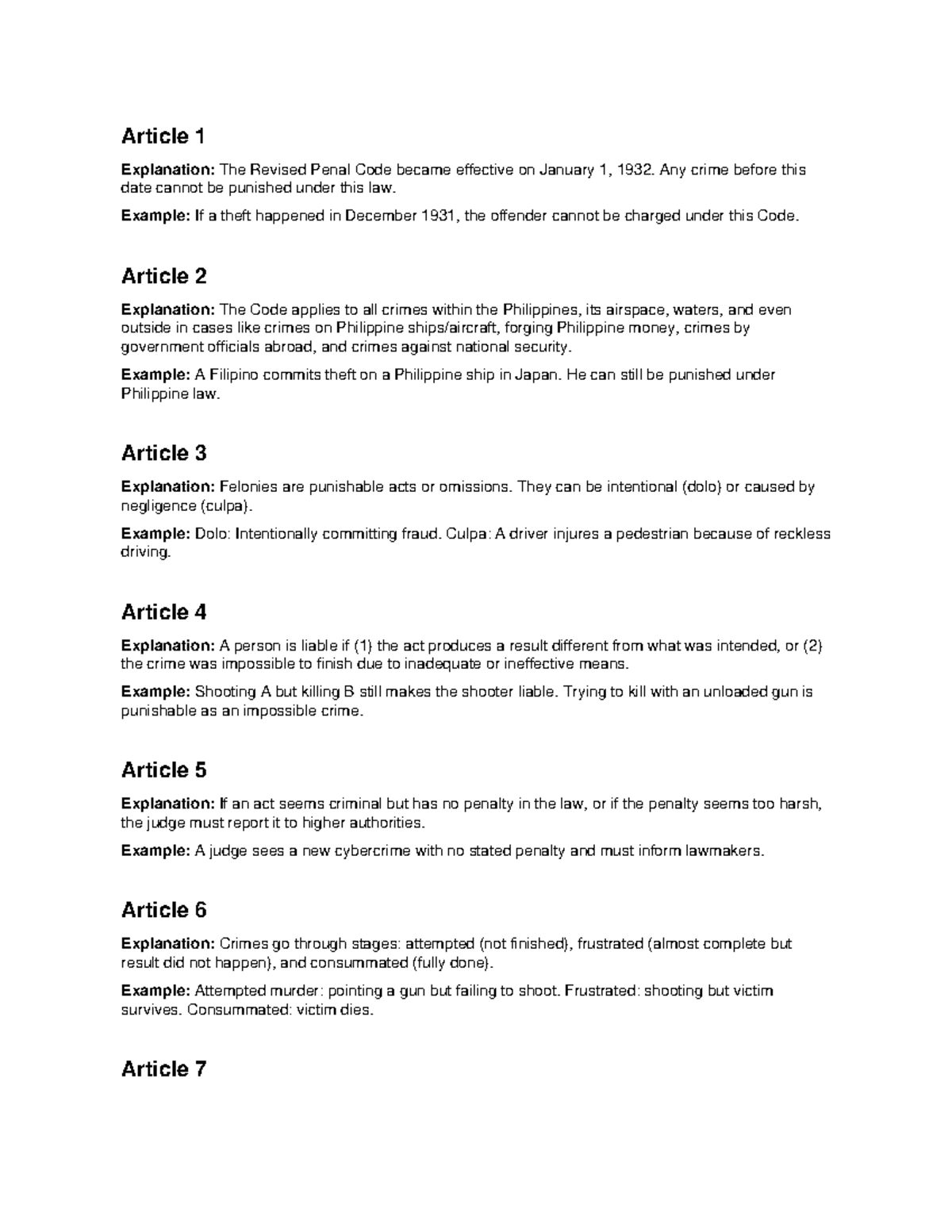 Revised Penal Code Articles 1-35: Key Explanations and Examples - Studocu