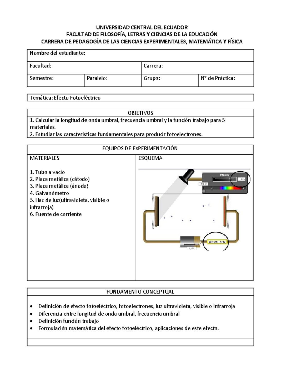 Laboratorio de Efecto Fotoeléctrico - Cálculos y Análisis - Studocu
