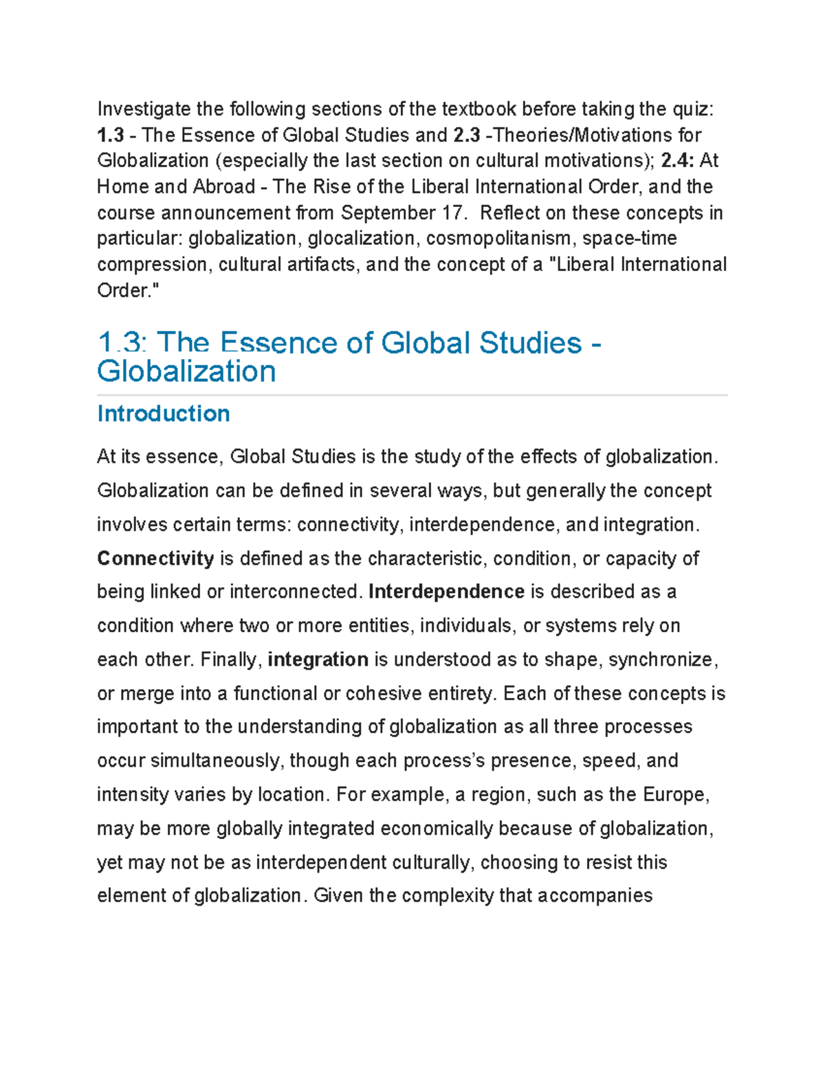 Global Studies 1.3: Key Concepts for Quiz Preparation on Globalization ...