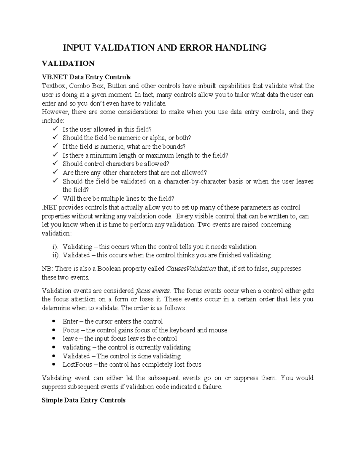 Input Validation AND Error Handling - INPUT VALIDATION AND ERROR ...
