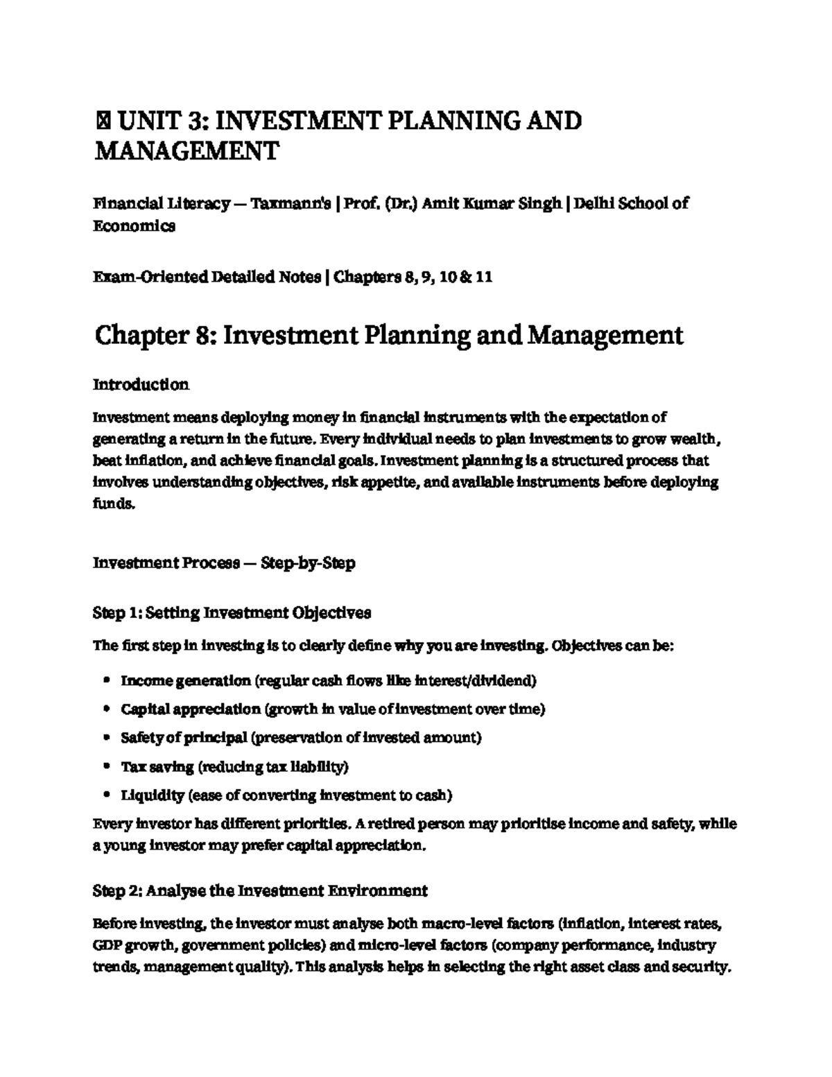 Unit 3: Investment Planning and Management Exam Notes - Studocu