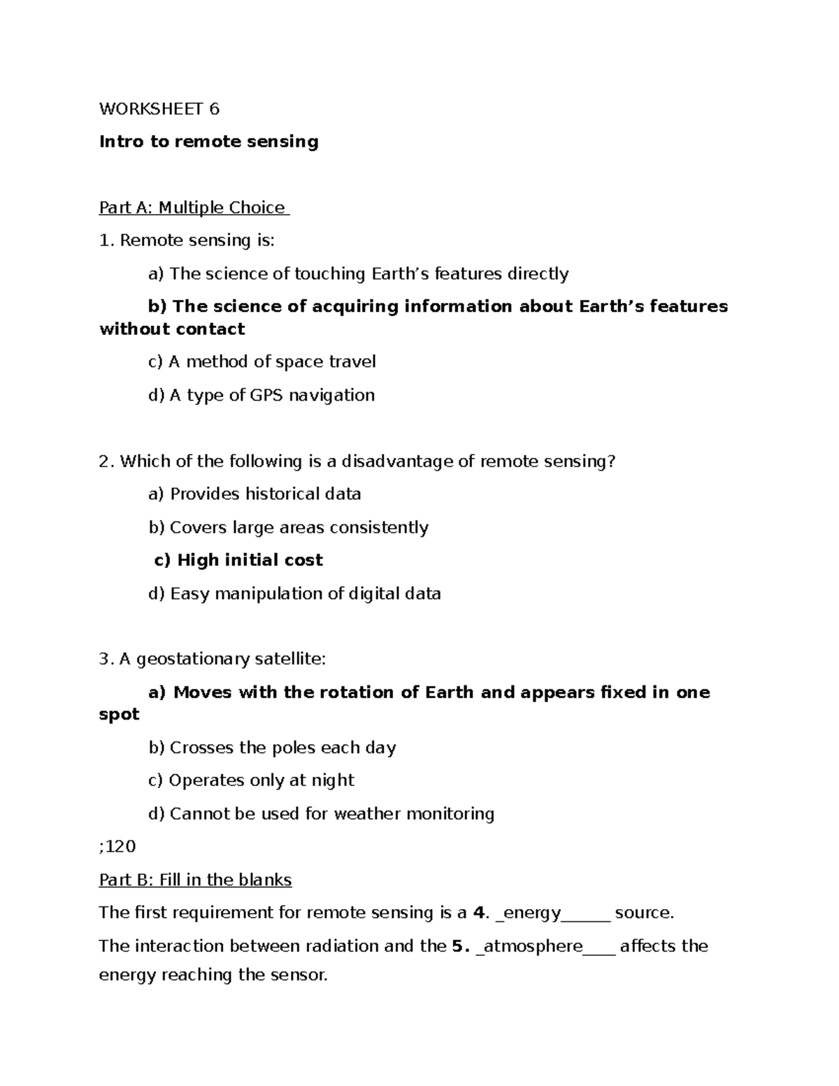 Worksheet 6 - Intro to Remote Sensing Practice Questions - Studocu