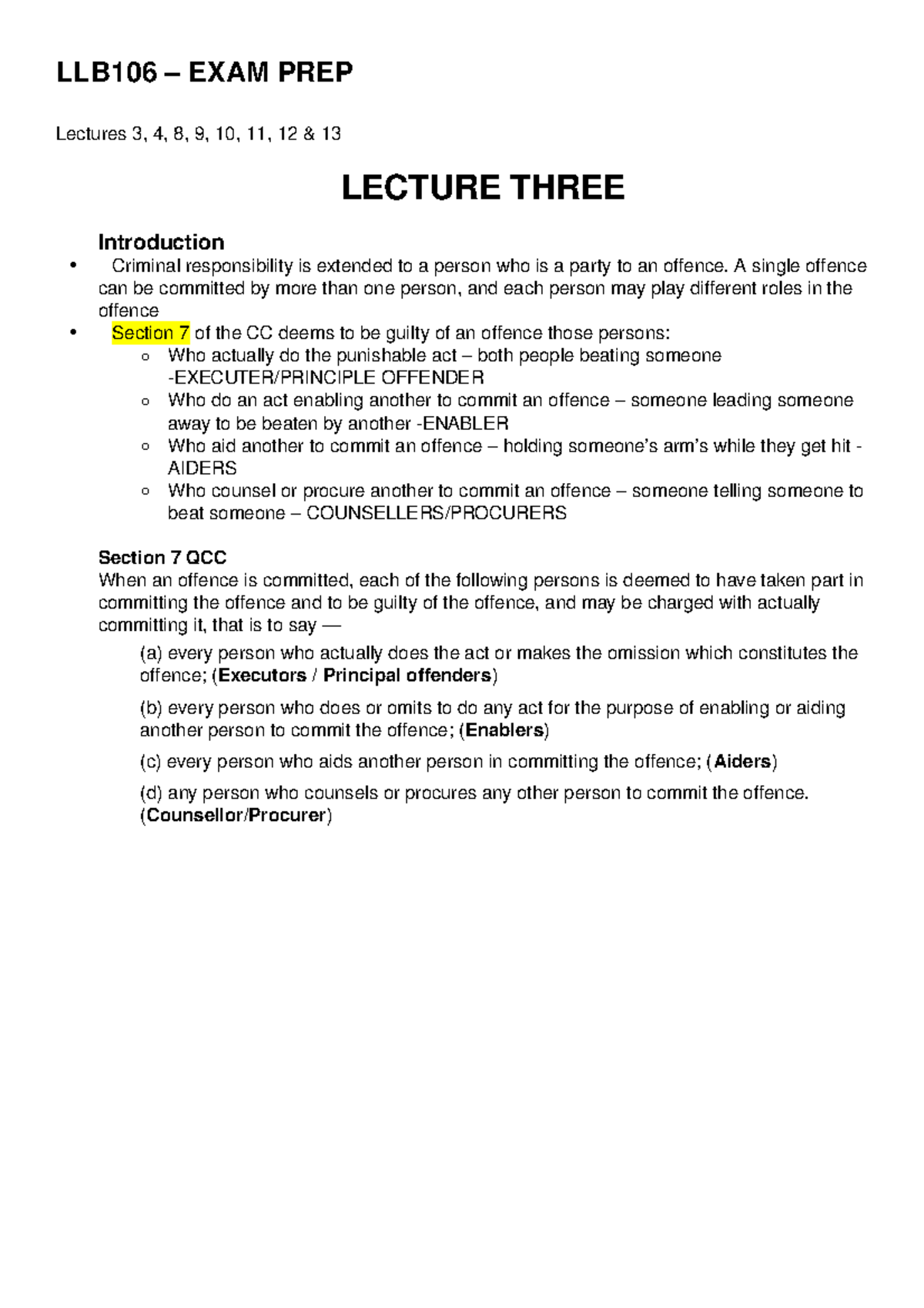 LLB106-exam prep - Lecture 3 notes - LLB106 – EXAM PREP Lectures 3, 4 ...
