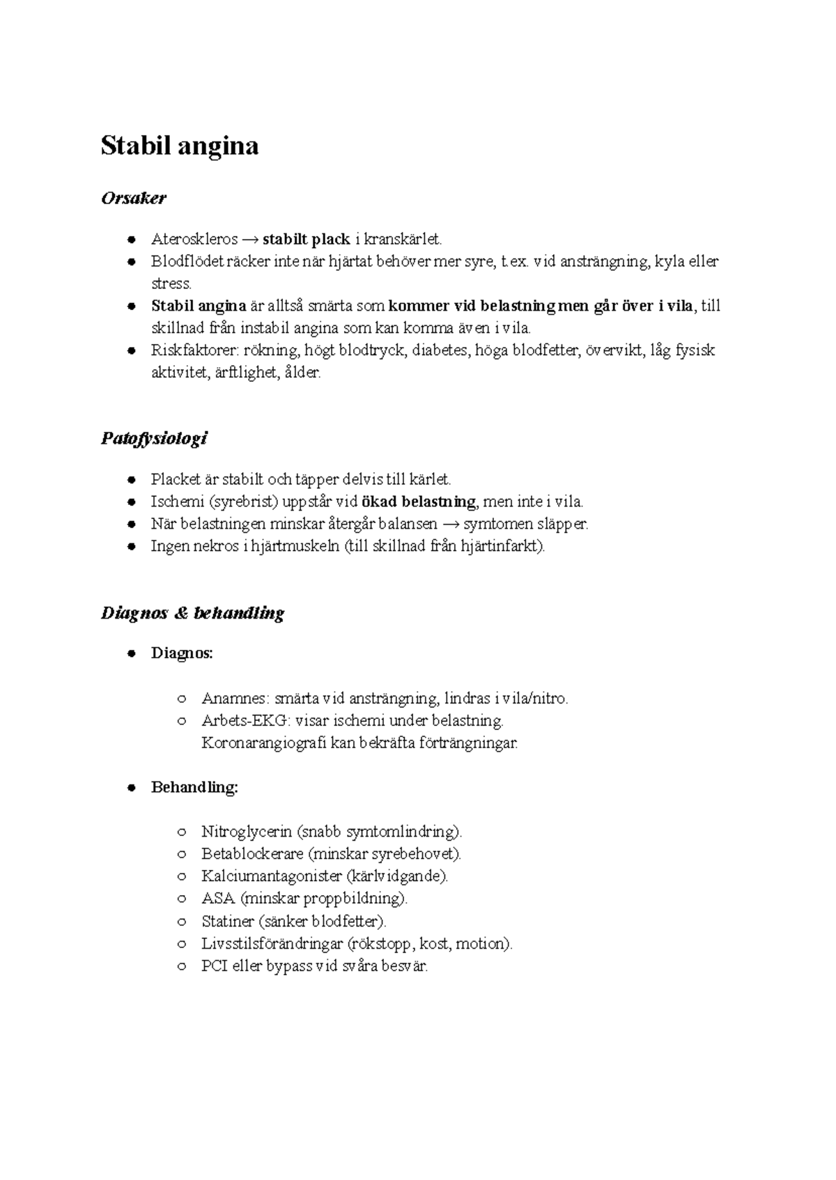 Stabil angina och Ateroskleros: Symtom och Behandlingar - Muntlig ...
