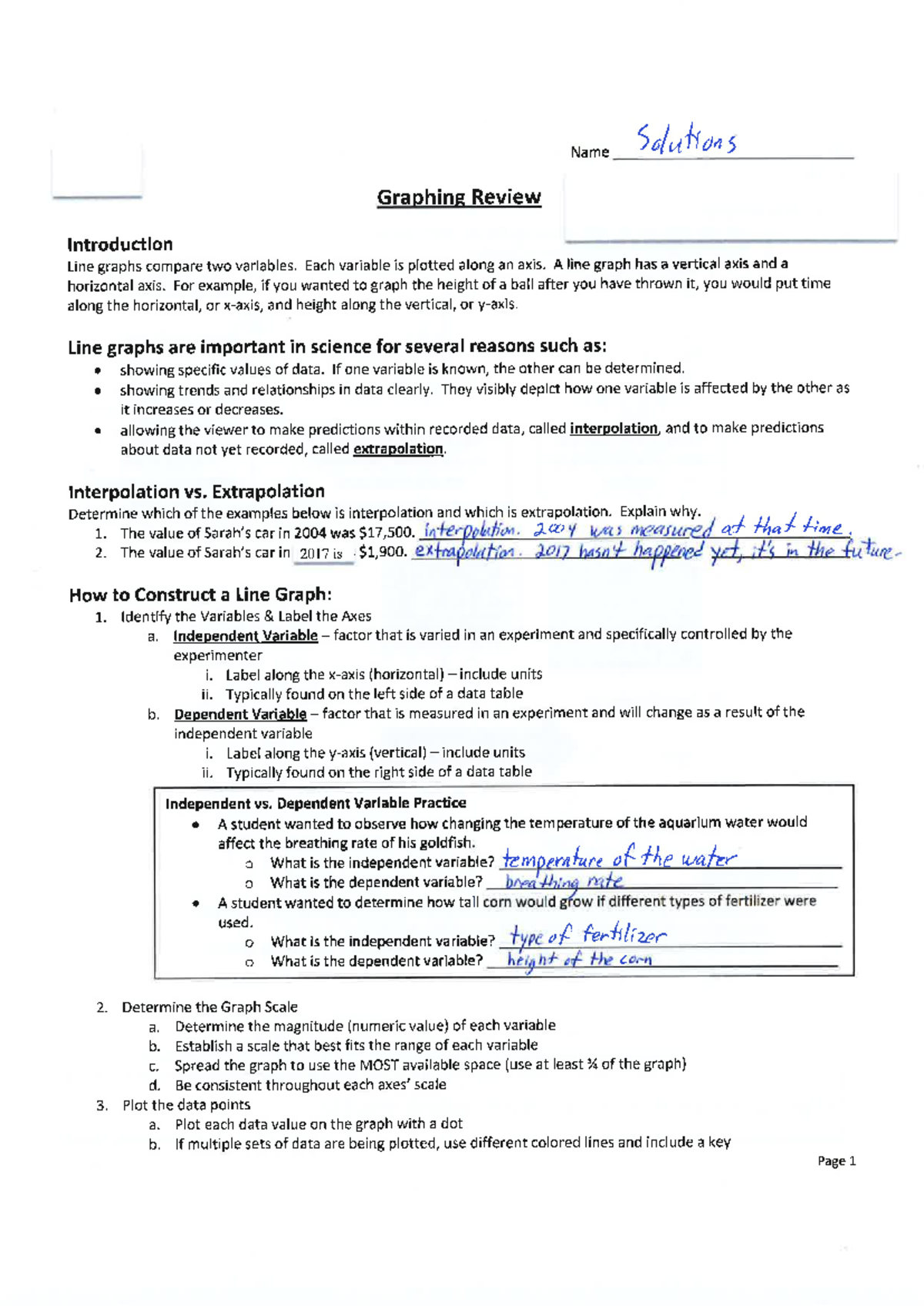 Graphing Review - Answer Key for Quick Reference - Studocu