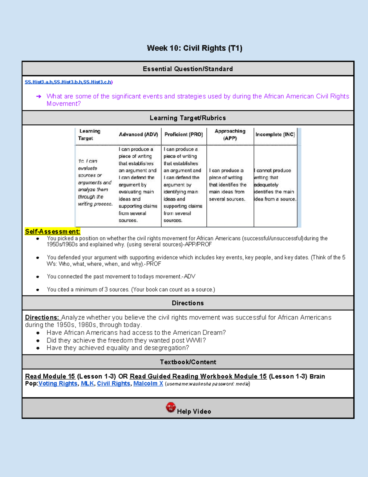 Week 10: Civil Rights Movement Analysis (T1) - Key Events & Impact ...