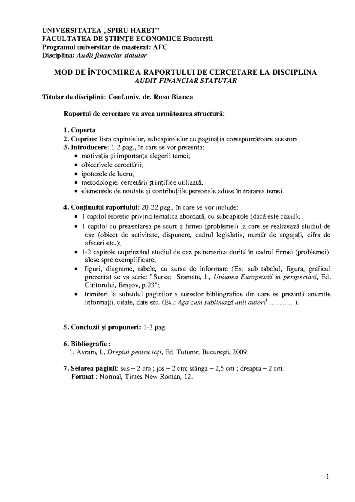 Modul de întocmire a Raportului de Cercetare - Audit Fin. Statutar ...