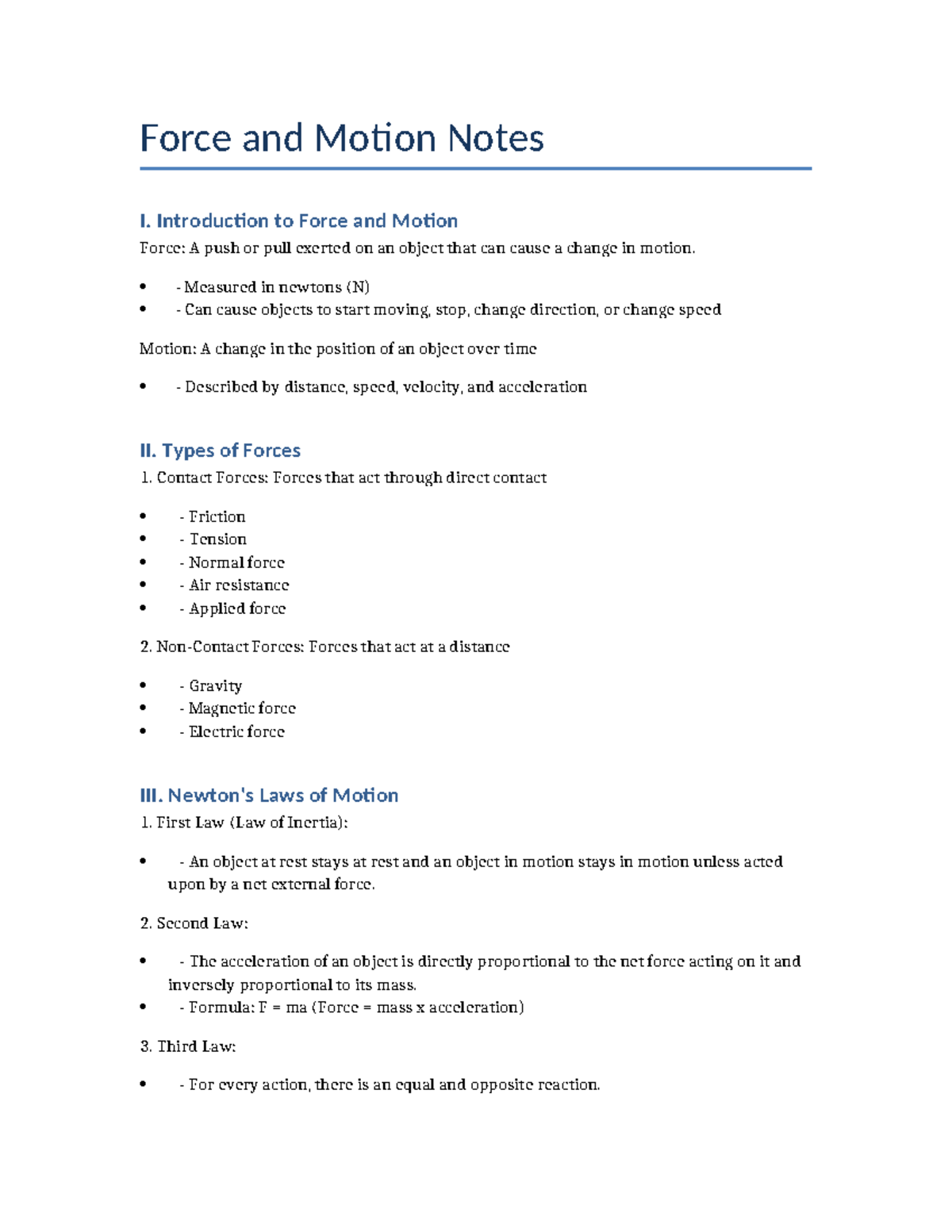Force and Motion Notes: Understanding Forces and Laws of Motion - Studocu