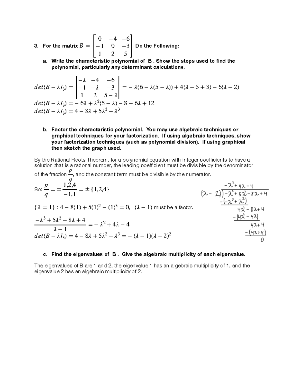 Math 215 Group Project 2: Characteristic Polynomial & Eigenvalues - Studocu