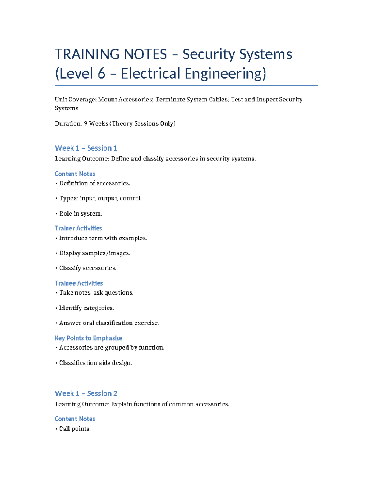 Training Notes Level 6 Security Systems Remaining Topics - TRAINING ...