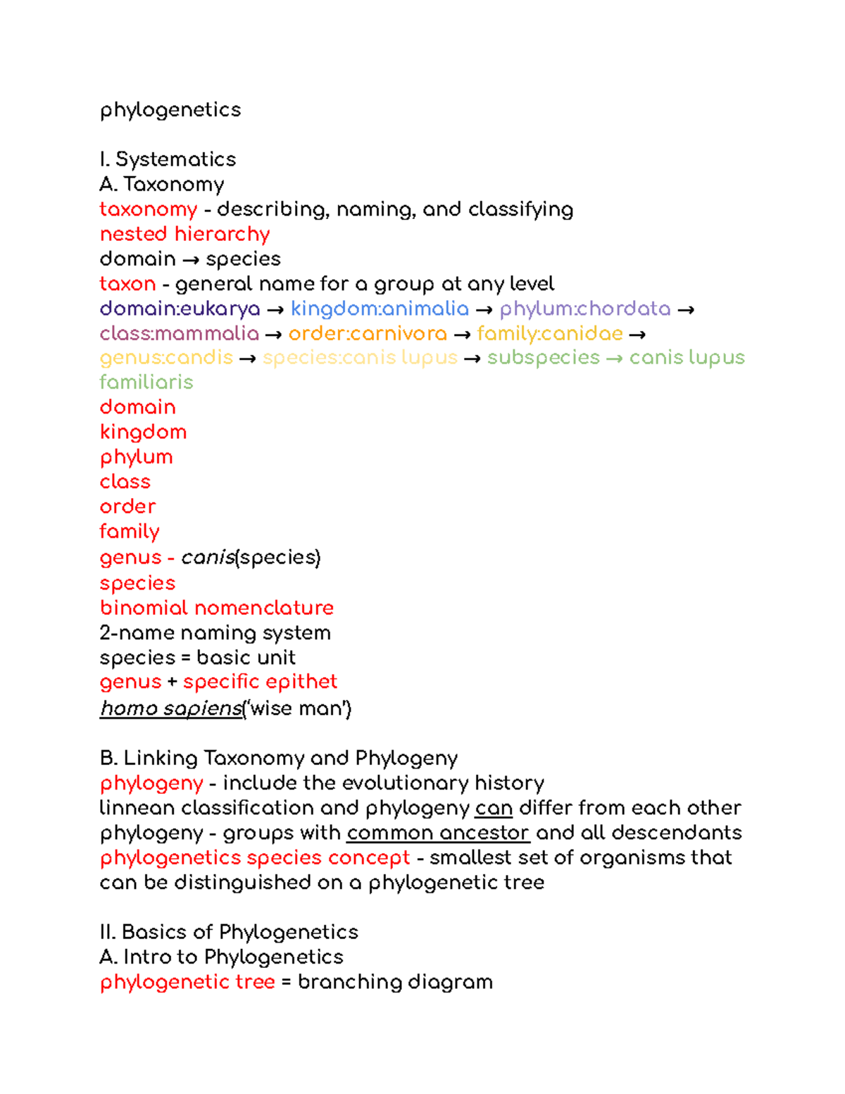chapter 22 phylogenetics - phylogenetics I. Systematics A. Taxonomy taxonomy - describing ...