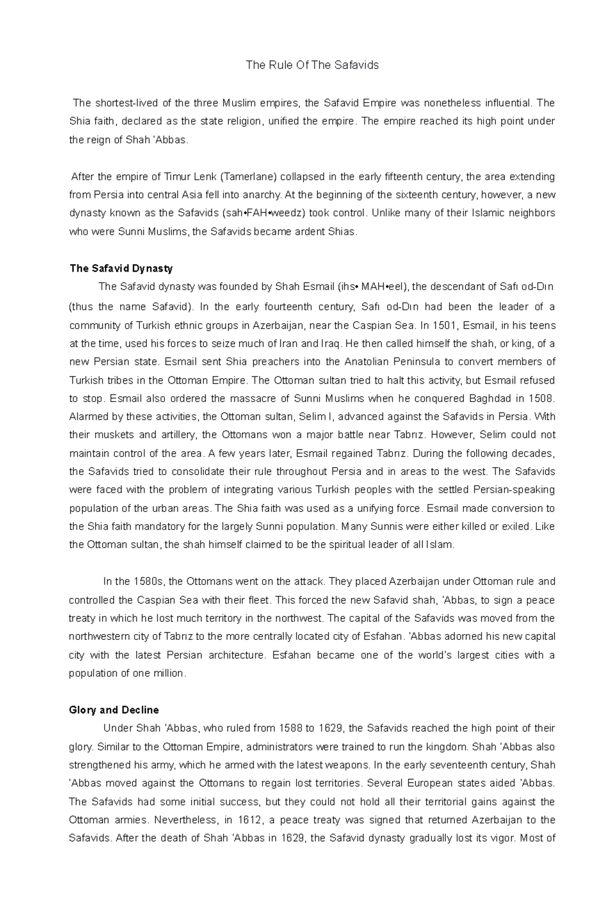 The Rule Of The Safavids - The Shia faith, declared as the state ...