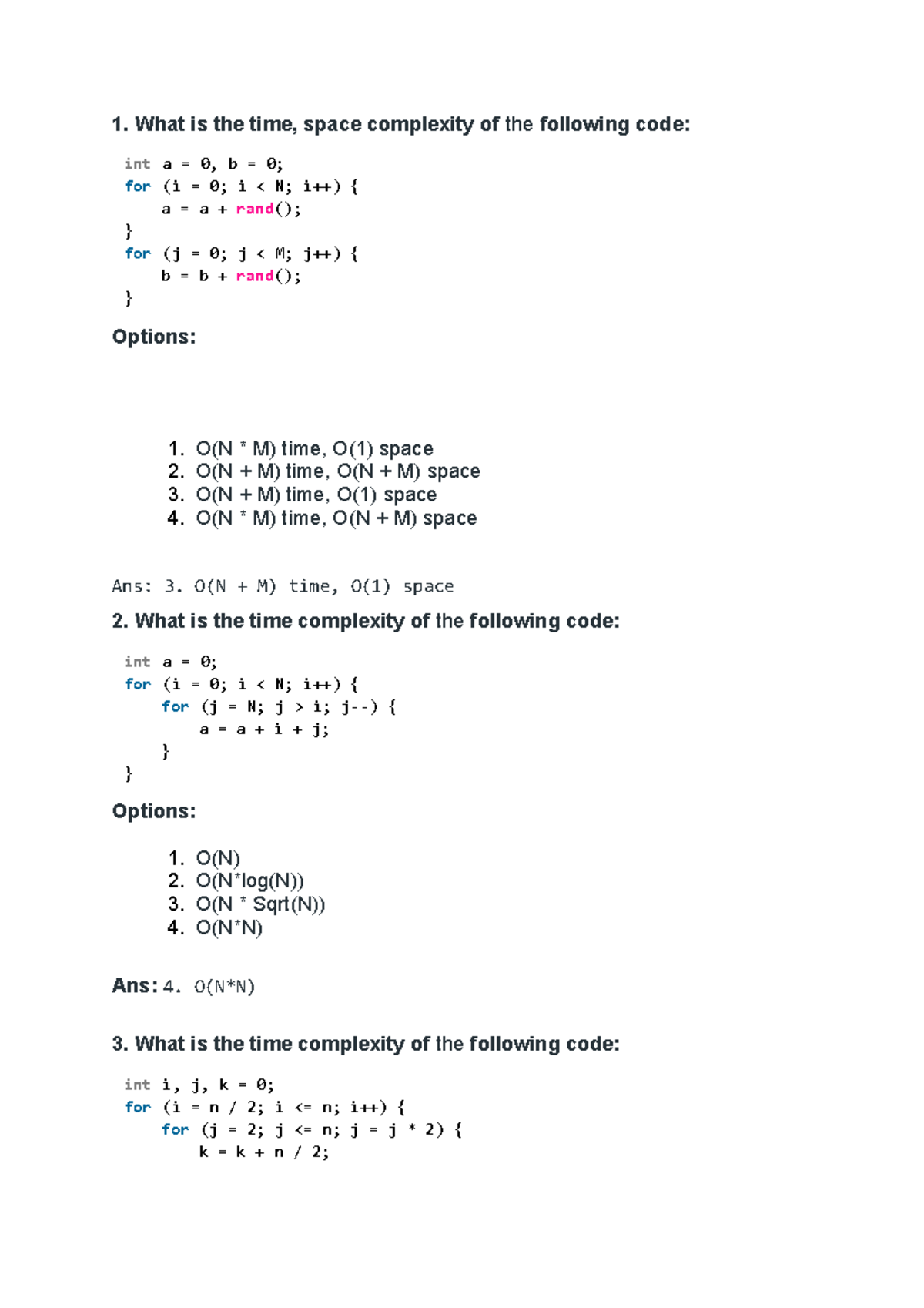 Time Complexity Ques - Lecture notes 1 - 1. What is the time, space ...