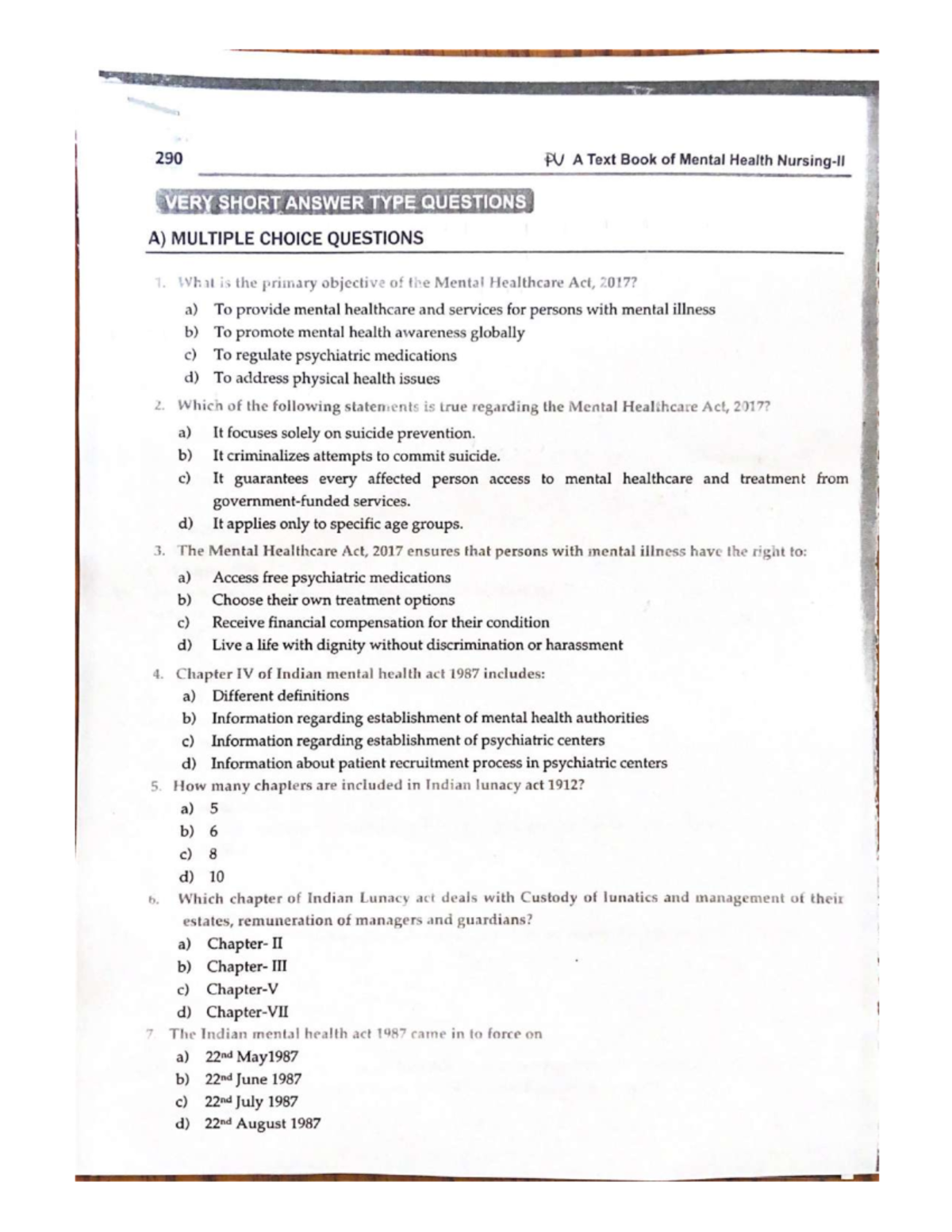 MHN 2 MCQ Compendium - Mental Health Nursing Multiple Choice Questions ...
