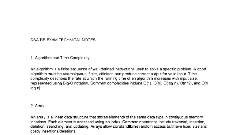 DSA Reexam Notes: Algorithms, Data Structures & Time Complexity - Studocu