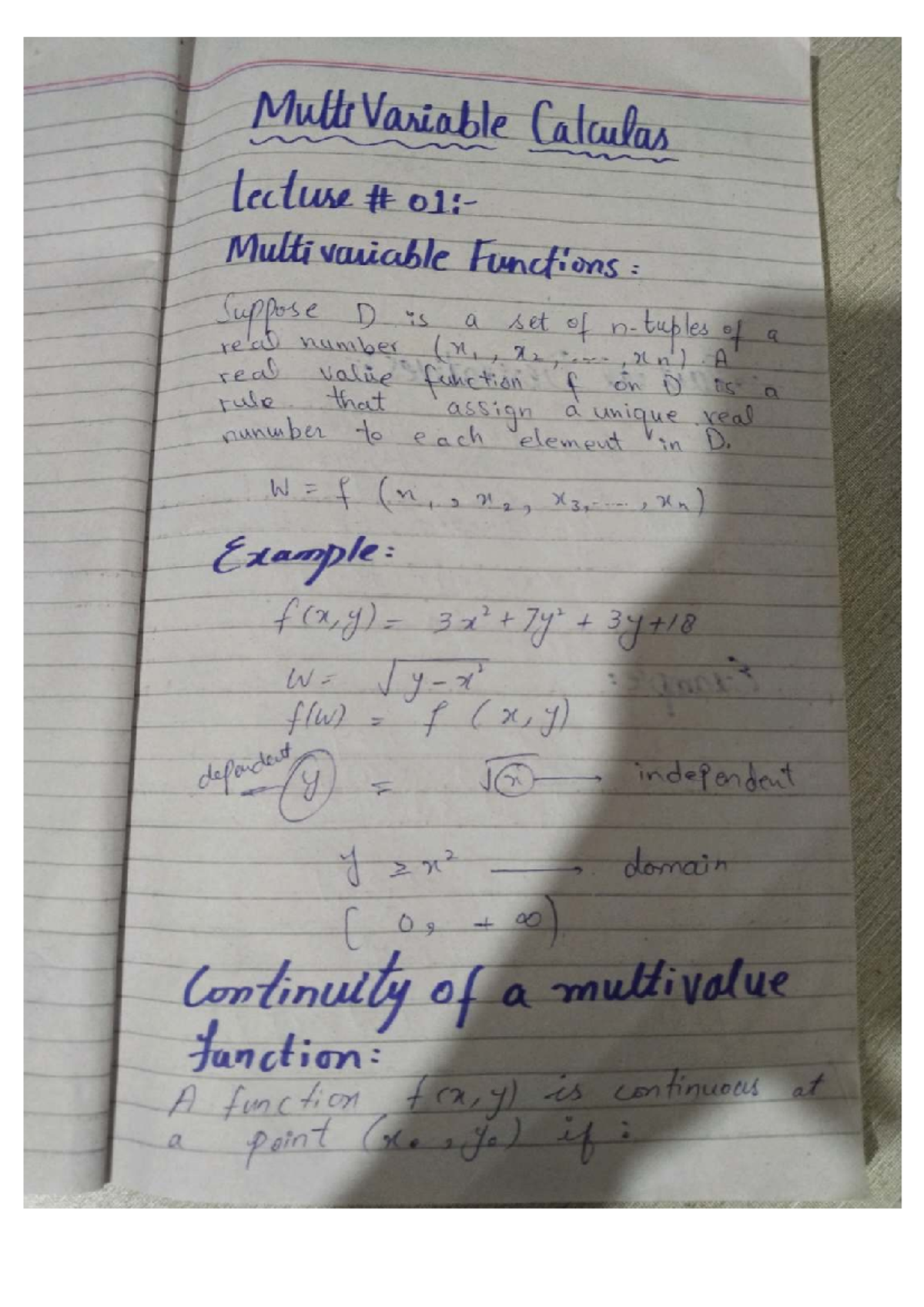 MV Calculus Lecture Notes: Multi-Variable Functions and Derivatives ...