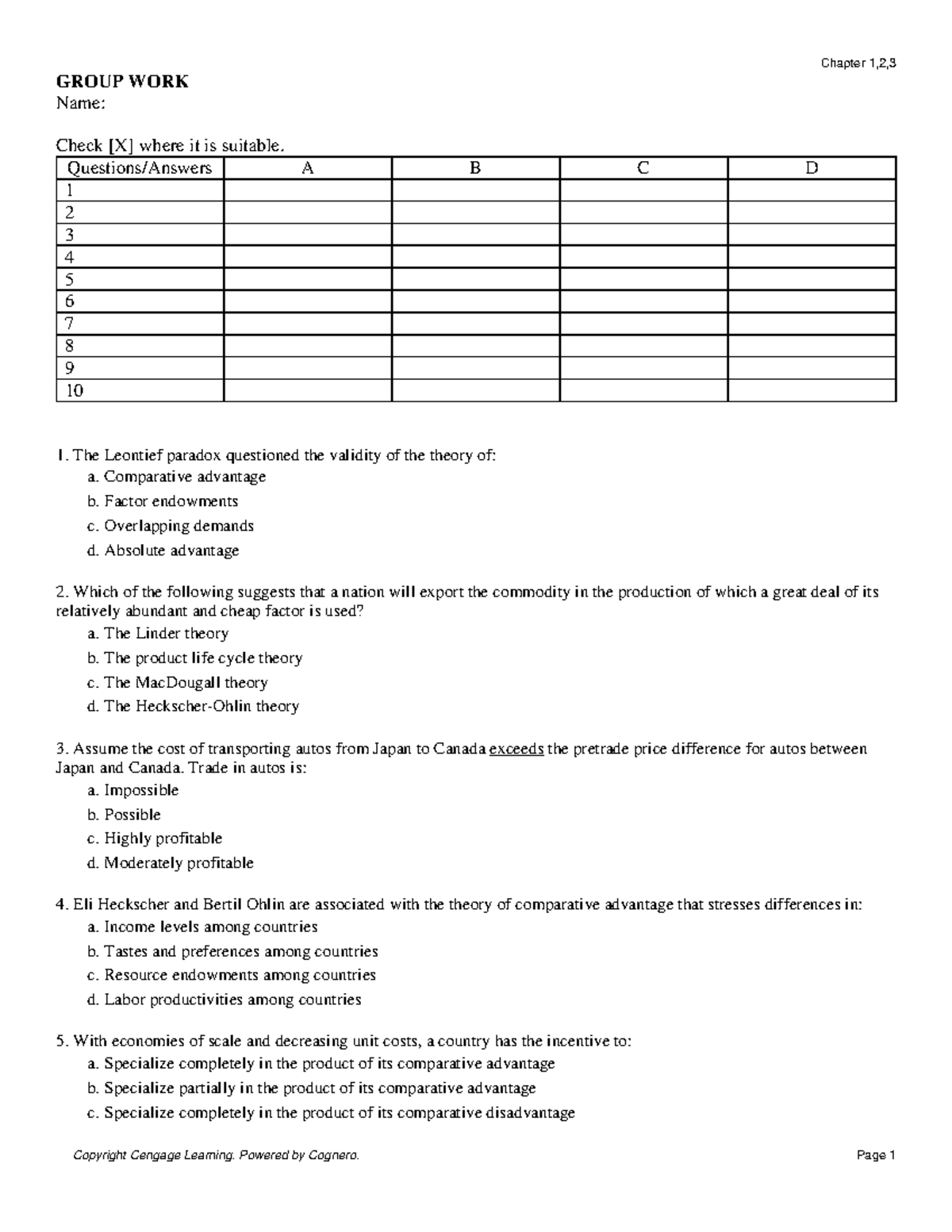 Cengage Practice Test: Chapters 1-3 Questions & Answers - Studocu