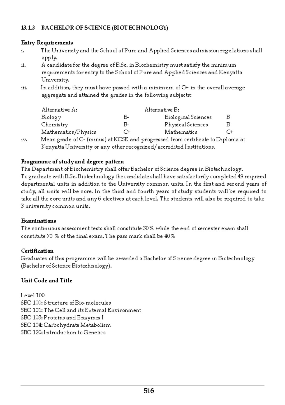 13.1.3 B.Sc. Biotechnology Entry Requirements and Program Overview ...