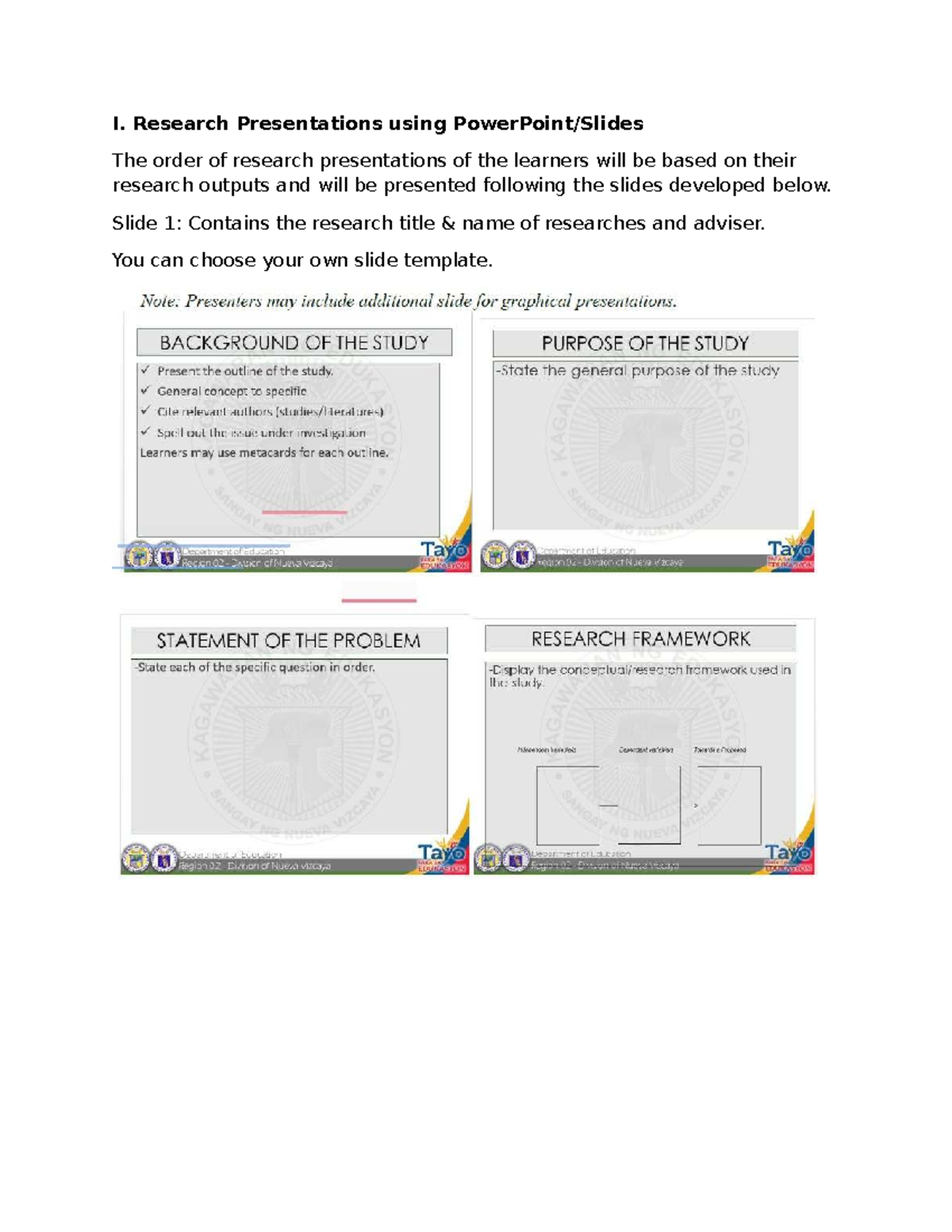 Research Presentation Guidelines for Effective Outputs - Studocu
