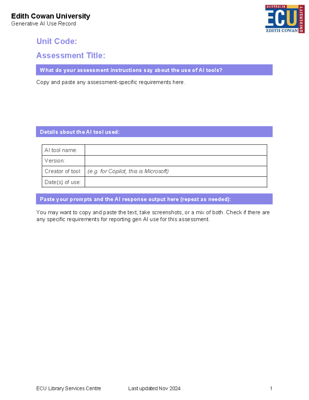 ECU Gen AI Use Declaration - Assessment Instructions 2025 - Studocu
