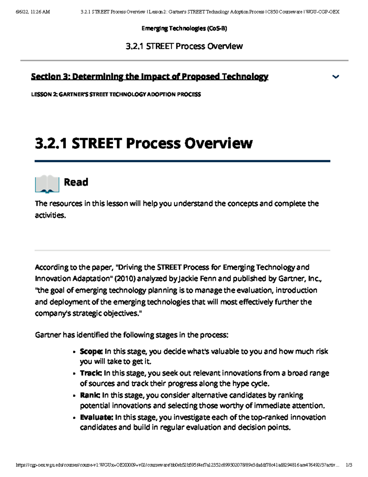 C850 Lesson 2: Overview of Gartner's STREET Technology Adoption Process ...