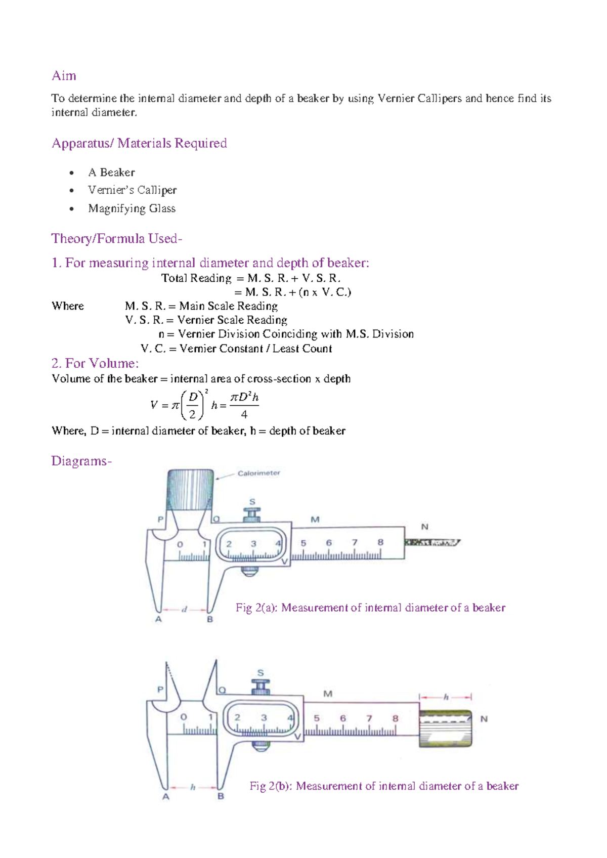Vernier Caliper-Volume - Aim To determine the internal diameter and ...