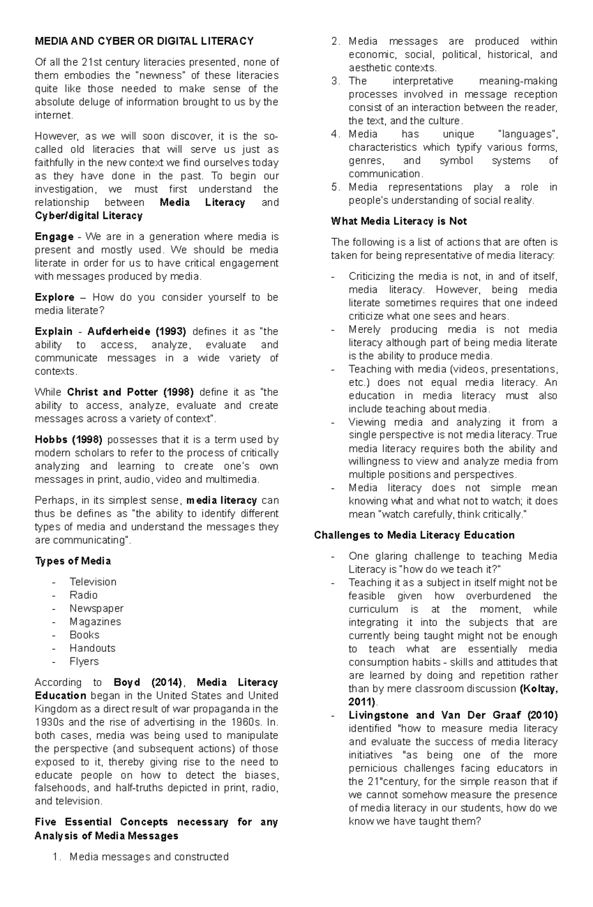 Media and Digital Literacy: Understanding Key Concepts and Skills - Studocu