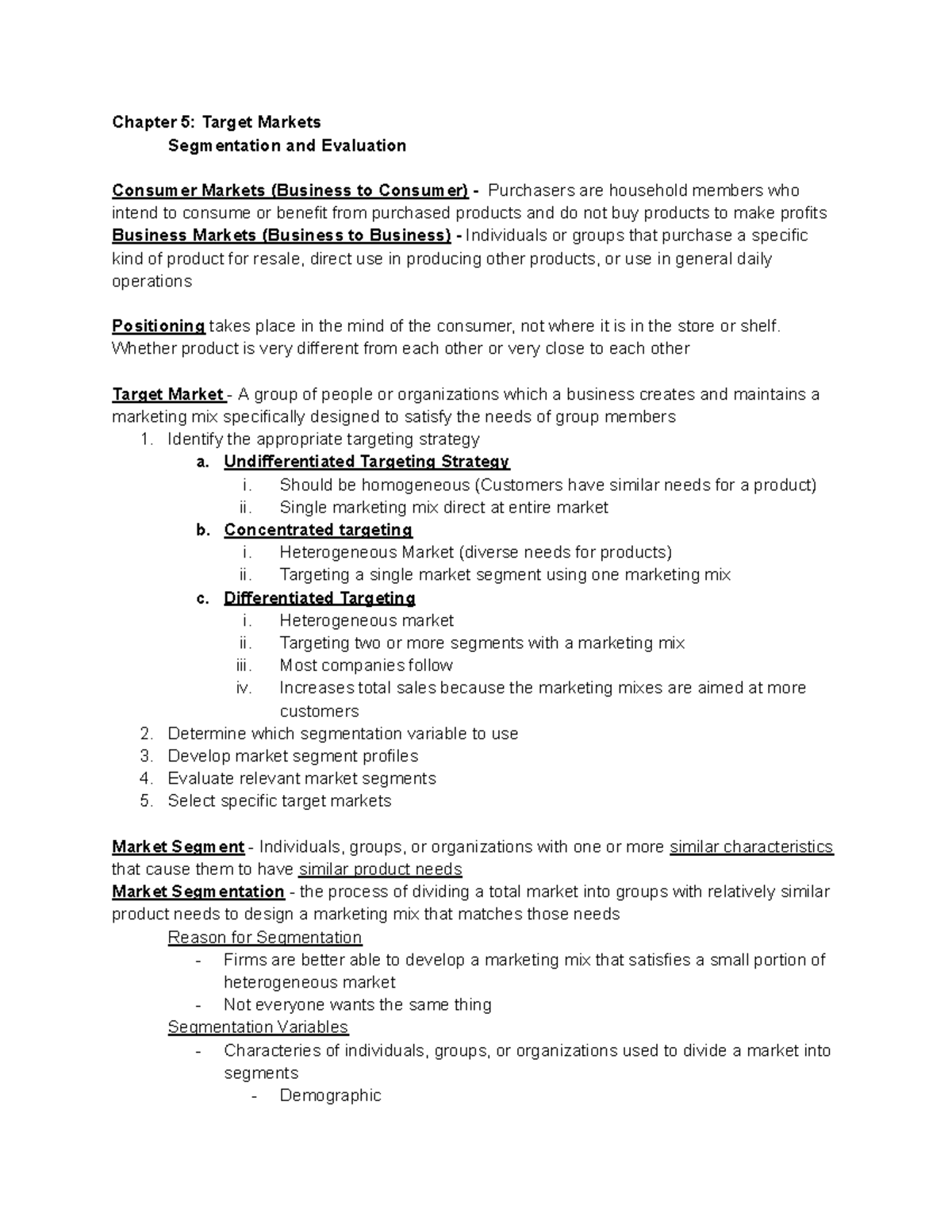 Mktg 351: Test Review on Target Markets & Consumer Behavior - Studocu
