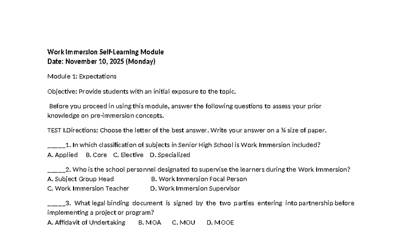 SLM-WORK Immersion Module 1: Expectations & Assessments (11-10-25 ...