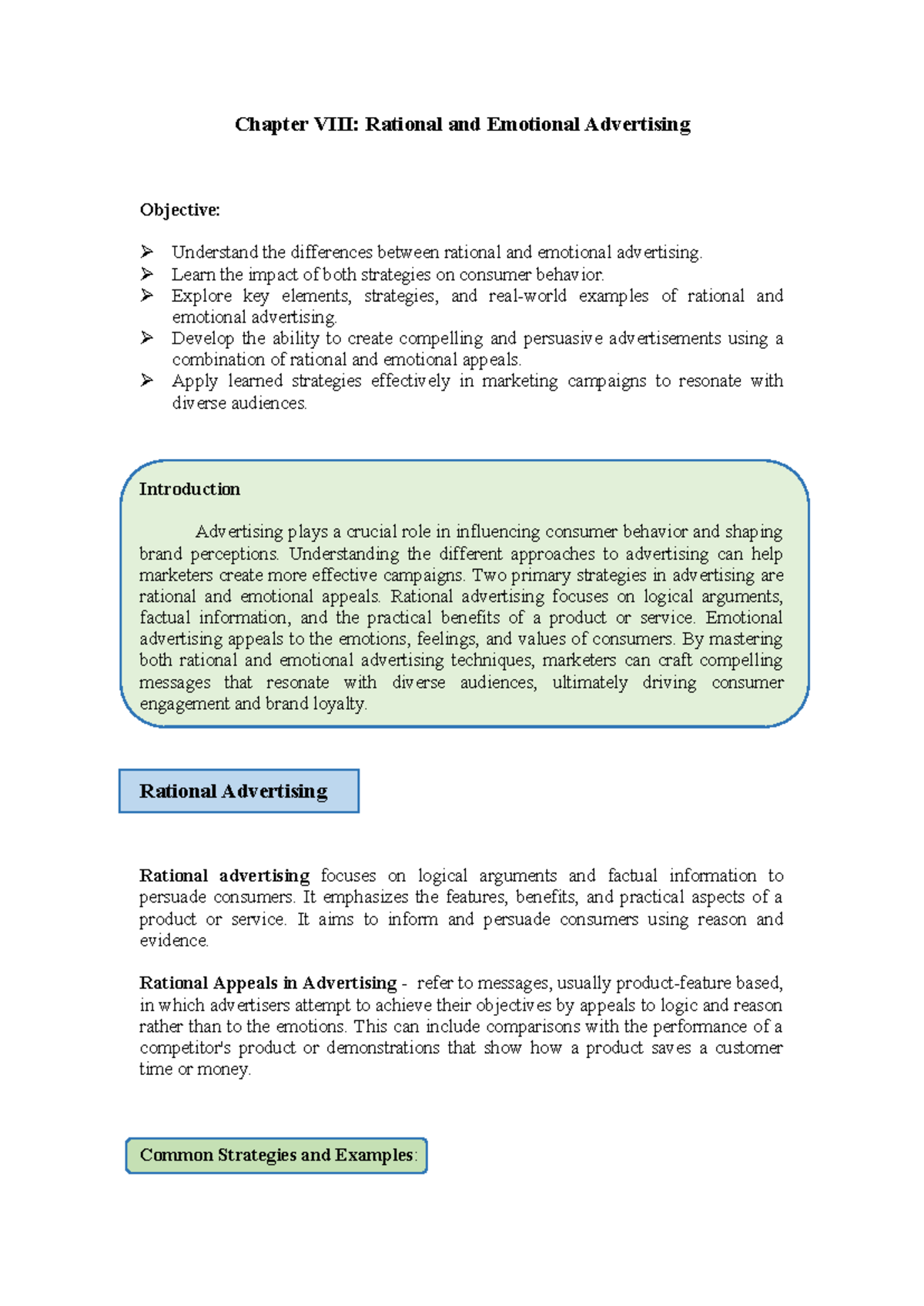 Chapter VIII Rational & Emotional Advertising - Chapter VIII: Rational ...