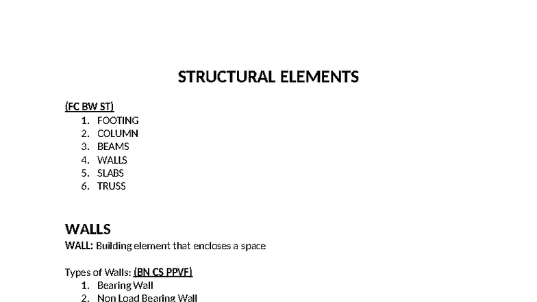 Structural Elements Overview (FC BW ST): Footings, Columns, Beams ...