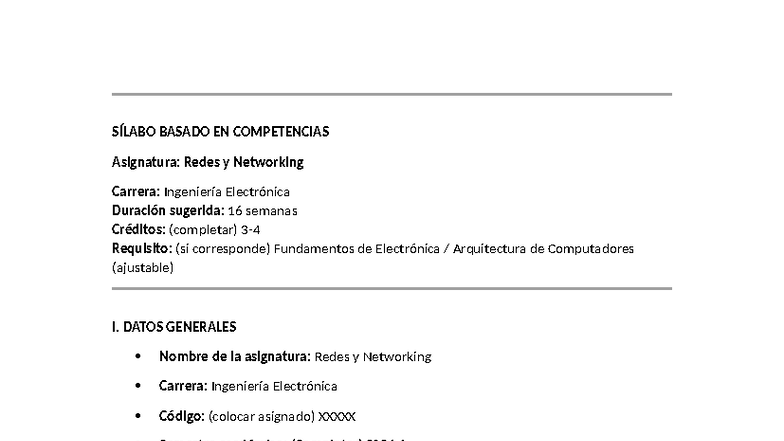 Sílabo de Redes y Networking (Ing. Electrónica) - Competencias y ...