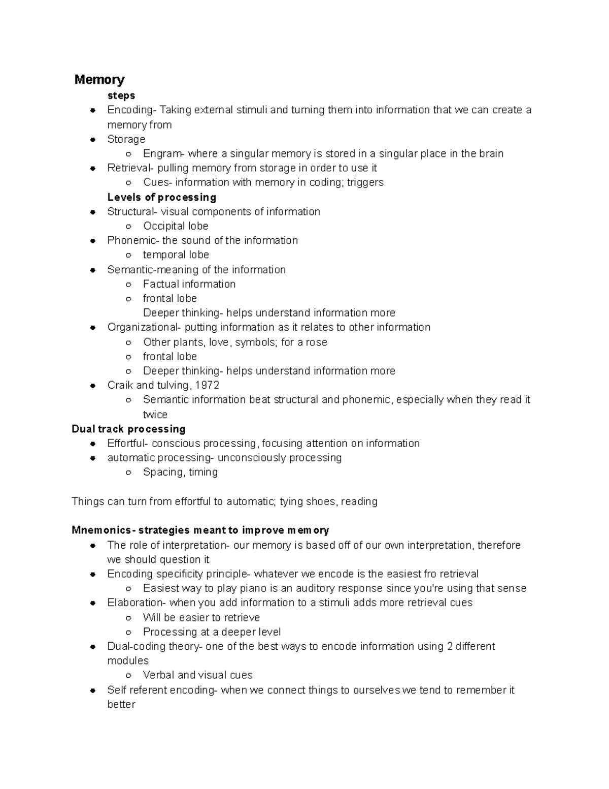 Psychology 101: Final Exam Memory & Learning Theories Overview Notes ...