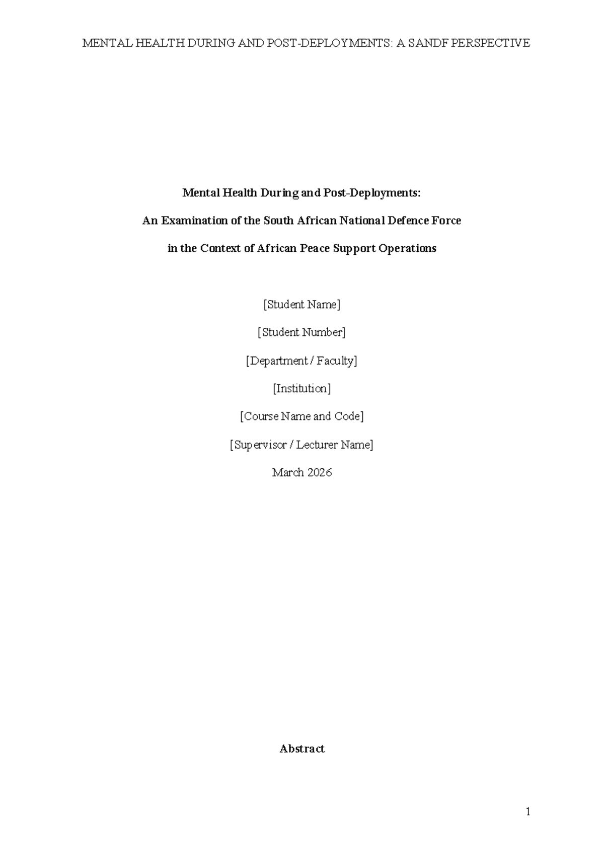 SANDF Mental Health Challenges During Deployments: A Comprehensive ...