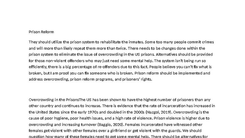 Prison Reform: Addressing Overcrowding and Rehabilitation Needs (DOC 1 ...