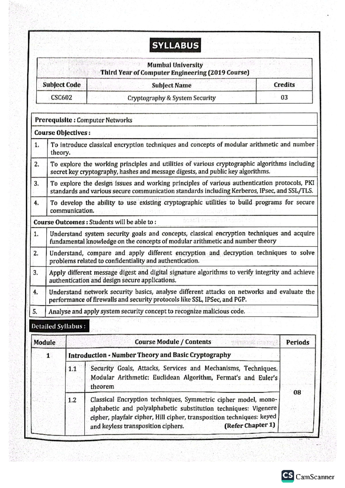 CSC602 Cryptography System Security Syllabus - Mumbai University - Studocu