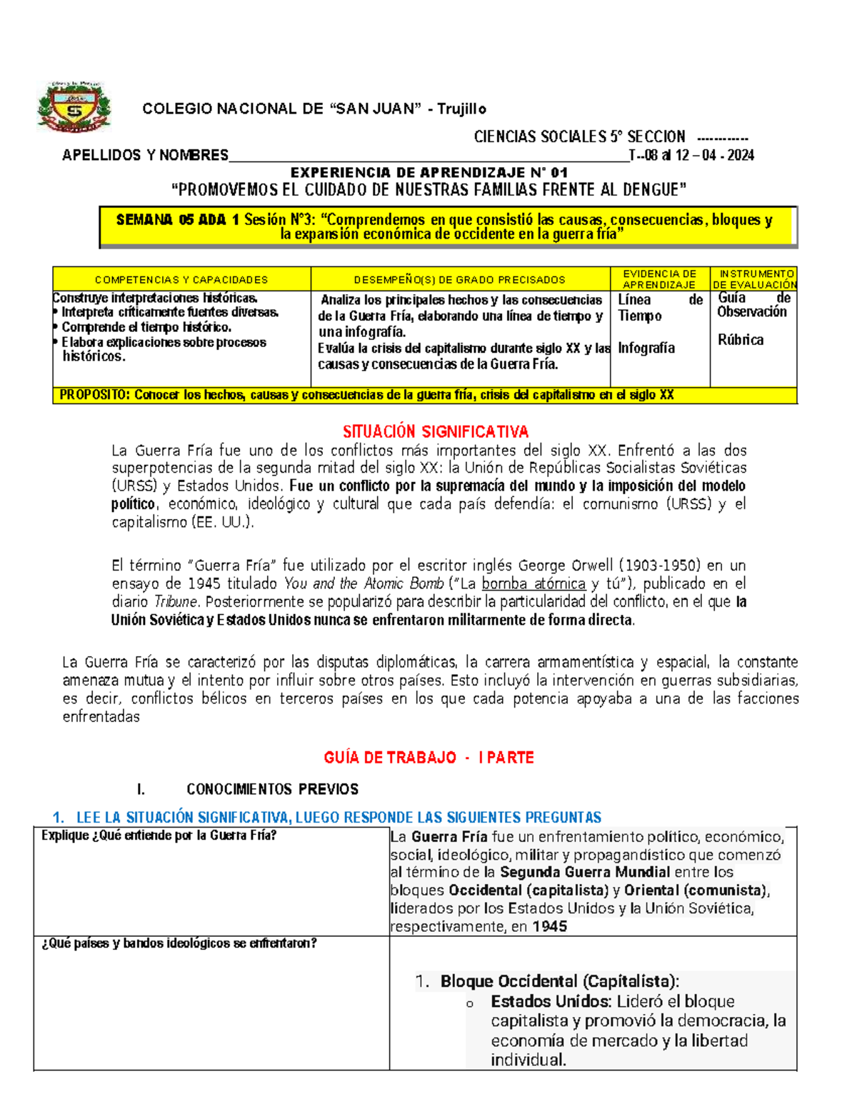 Sesión N° 03 - CC.SS - Introducción a la Guerra Fría - 5° Secundaria ...