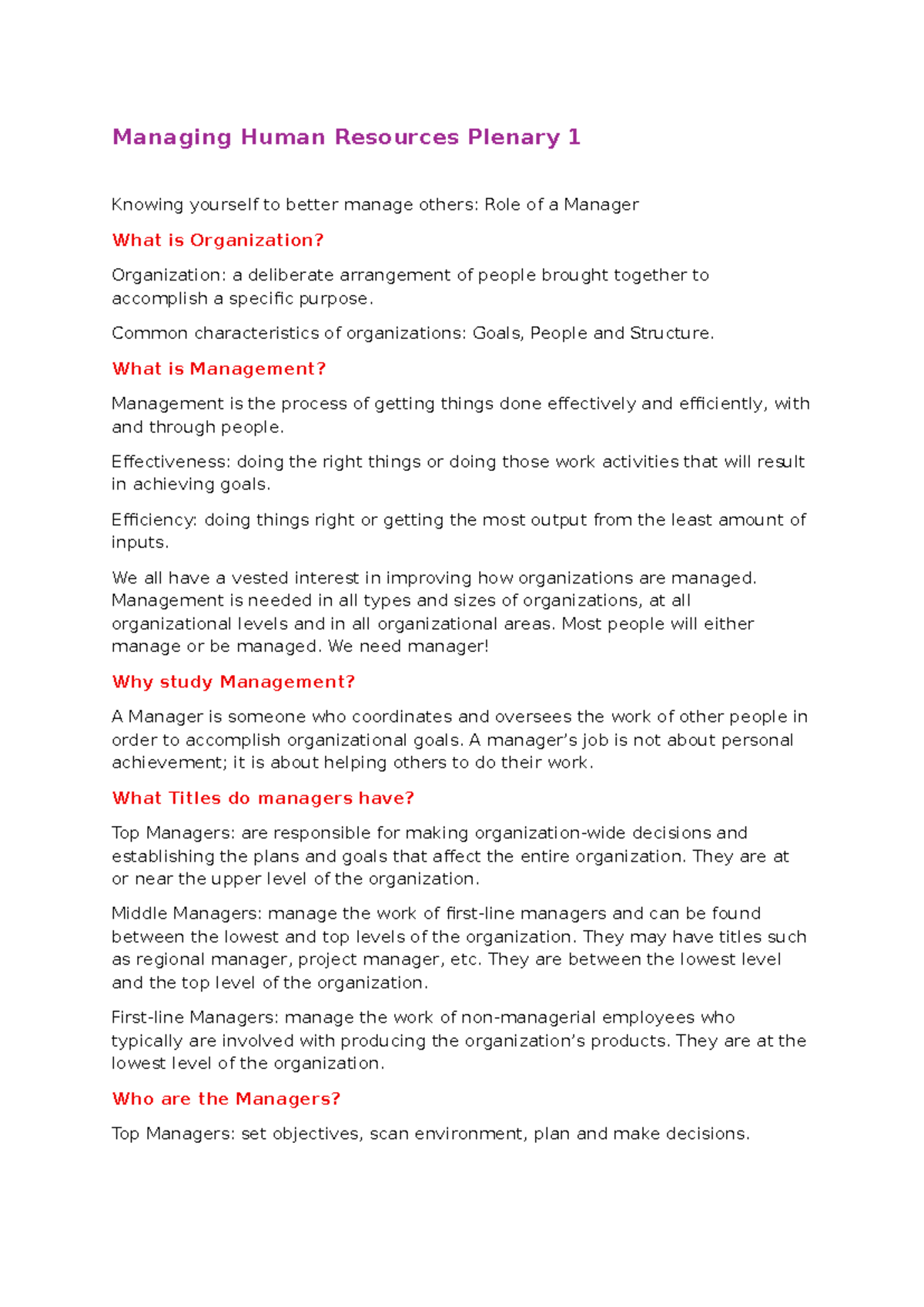 Managing Human Resources: Plenary 1 & 2 Insights on Effective ...