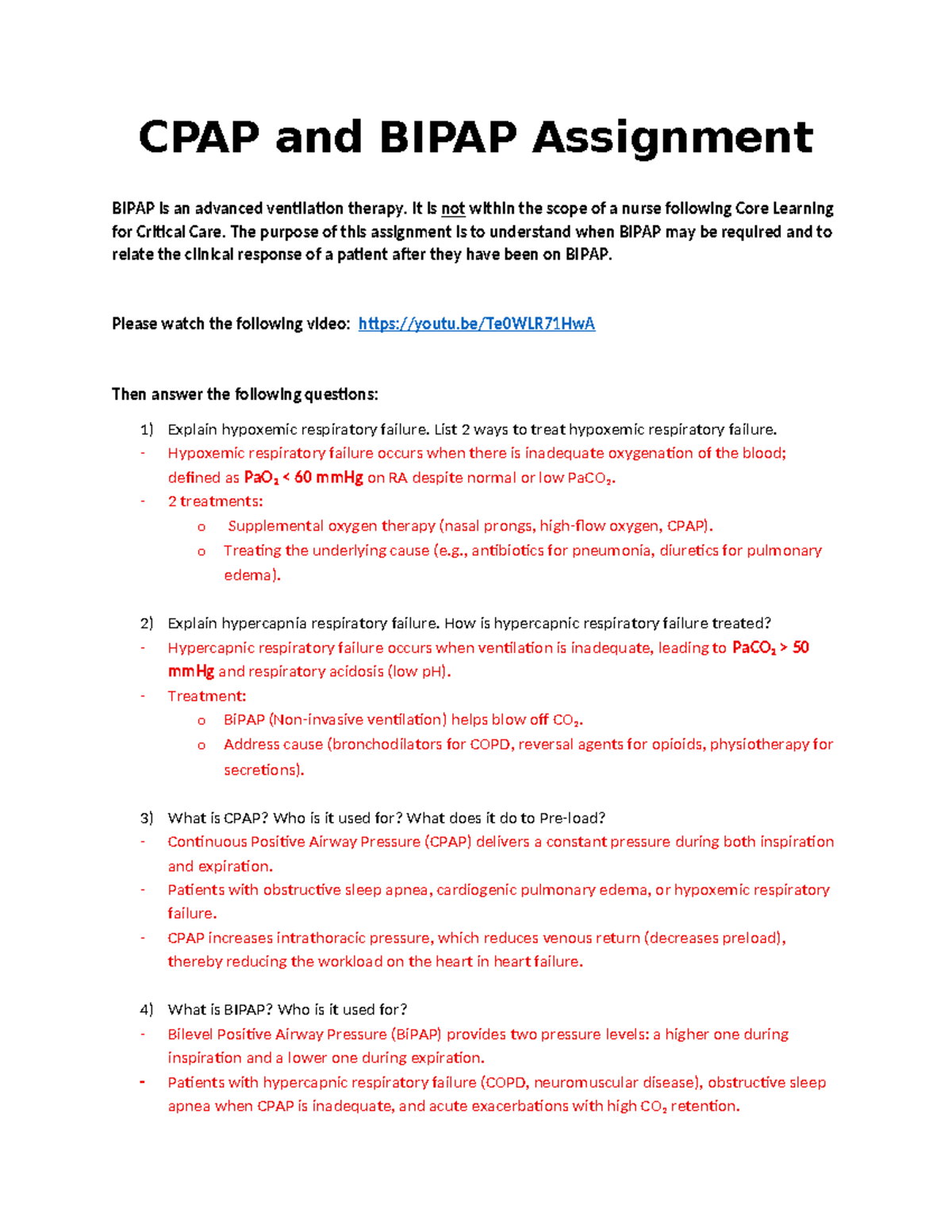 CPAP & BIPAP Assignment: Understanding Ventilation Therapies - Studocu